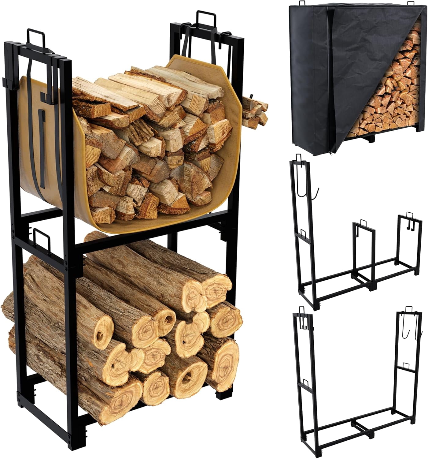 4Ft Heavy Duty Firewood Rack Outdoor, 3 Level Adjustable Length Wood ...