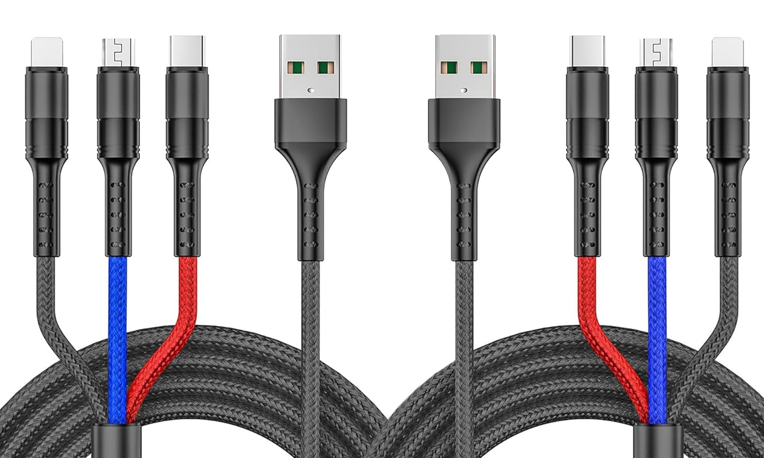 4ft Multi Charging Cable 2 Pack Short Multi Colored Charger Cable