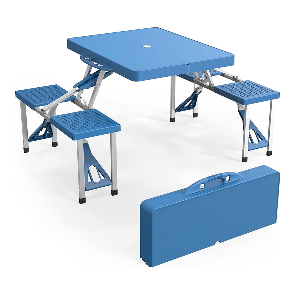 4Ft Portable Folding Table, Aluminum Alloy Frame Table with 4 Seats ...