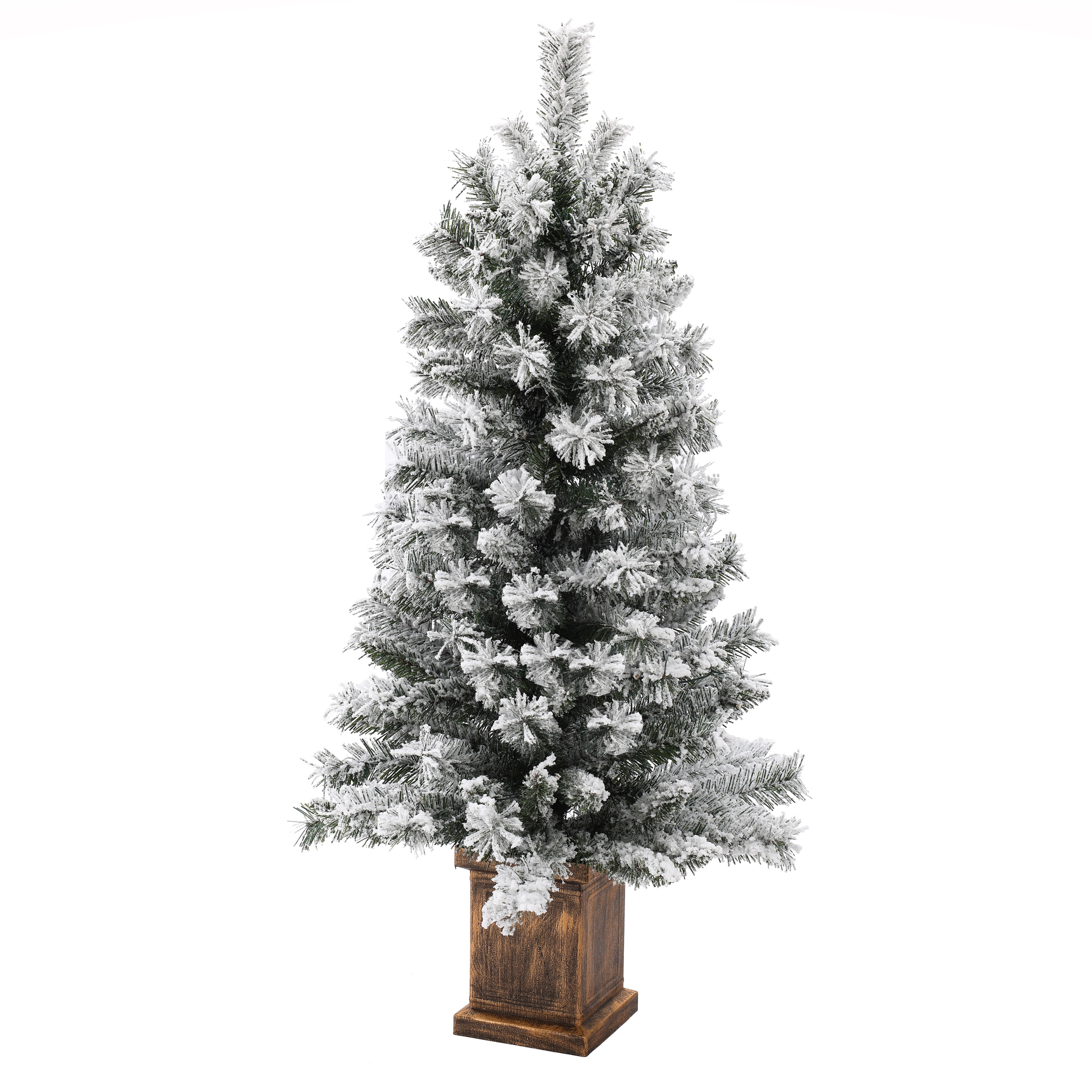 LuxenHome 4Ft Outdoor Patio Pre-Lit LED Artificial Flocked Fir ...