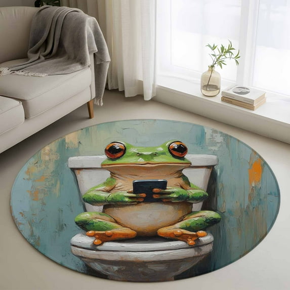 4Ft Round Rug, Bathroom Frog Non-Skid Rubber Backing Large Area Rugs ...