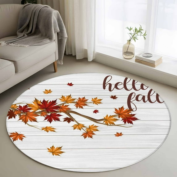4Ft Round Rug, Maple Leaves Fall Non-Skid Rubber Backing Large Area ...