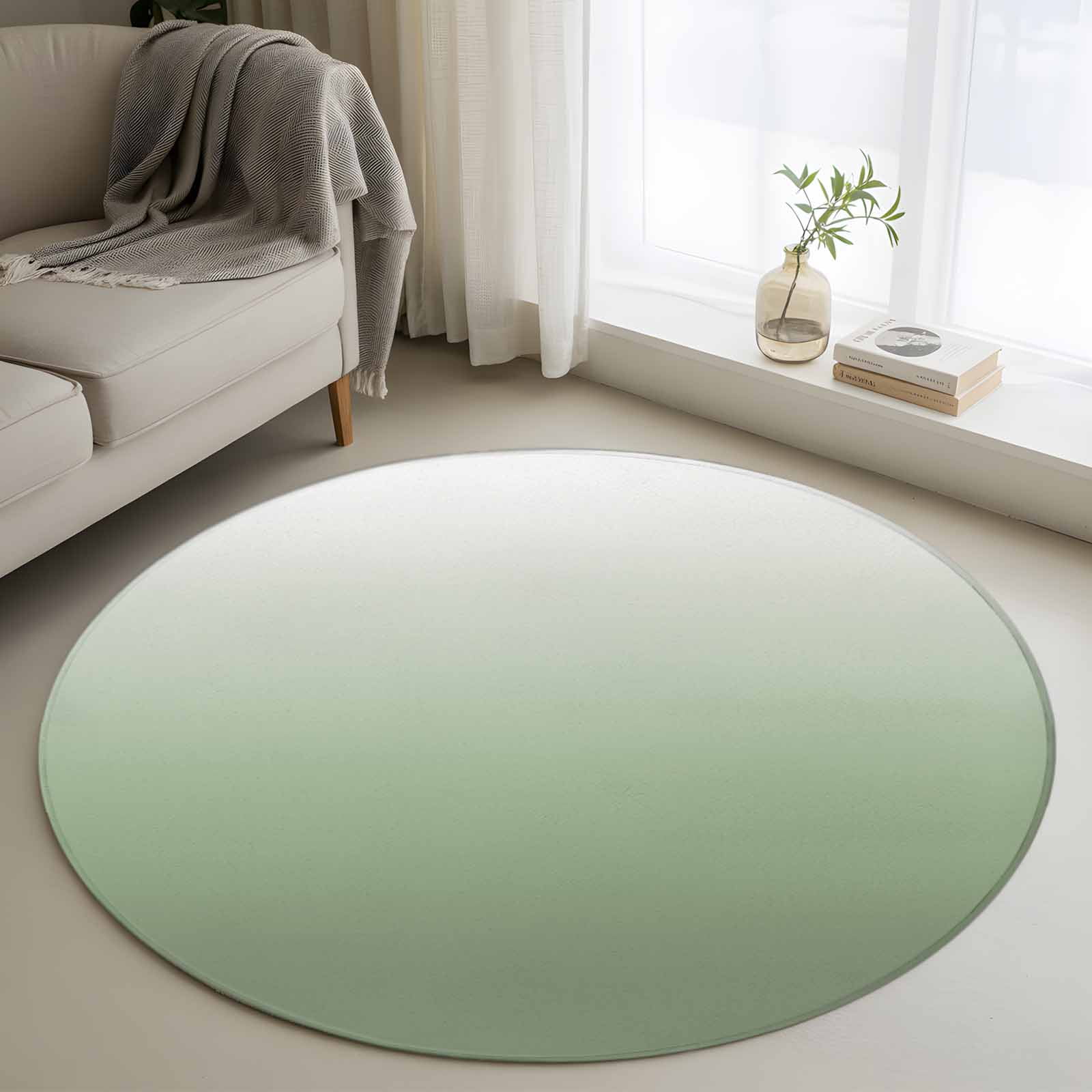 4Ft Round Rug, Sage Green Ombre Non-Skid Rubber Backing Large Area Rugs ...