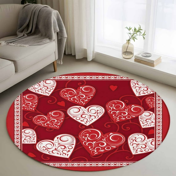 4Ft Round Rug, Valentines Non-Skid Rubber Backing Large Area Rugs ...