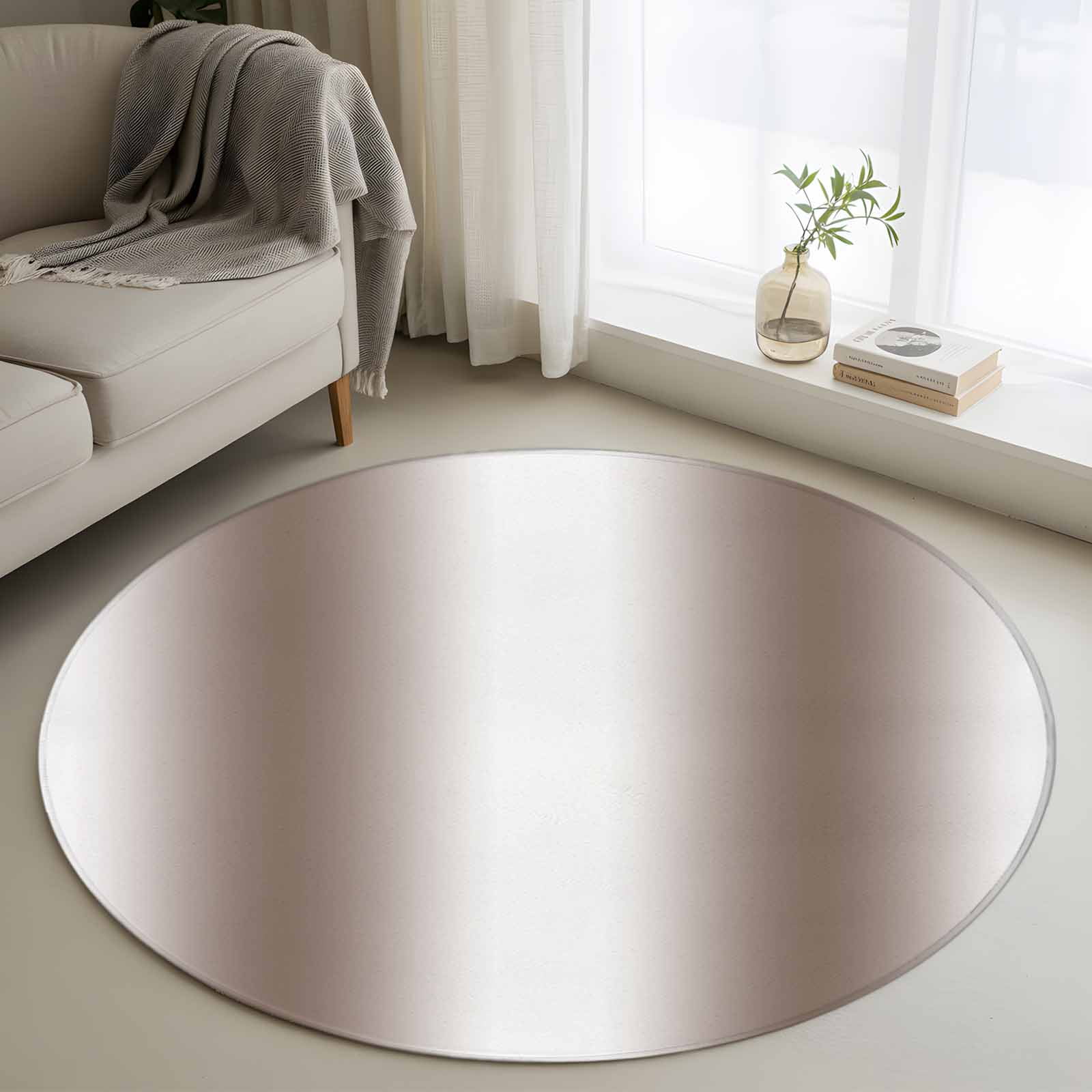 4Ft Round Rug, White Brown Non-Skid Rubber Backing Large Area Rugs ...