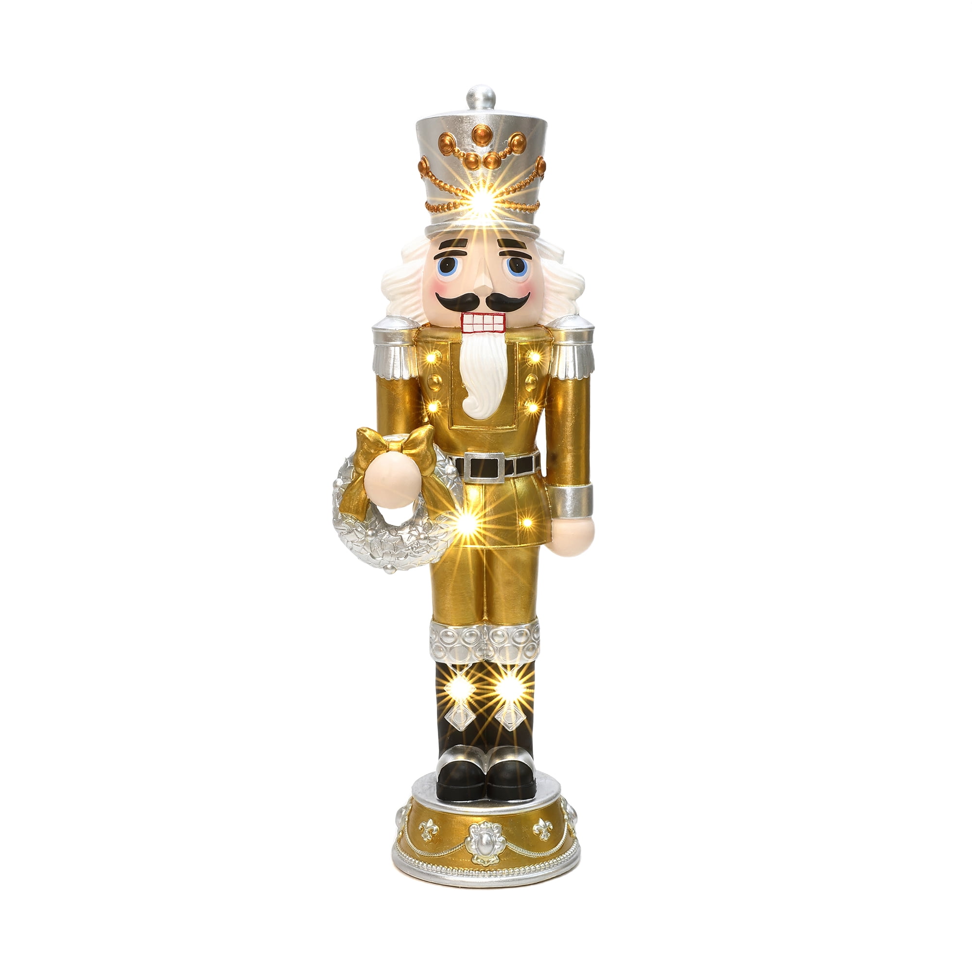 4Ft Tall Lighted Nutcracker Gold Soldier with Silver Wreath Holiday ...