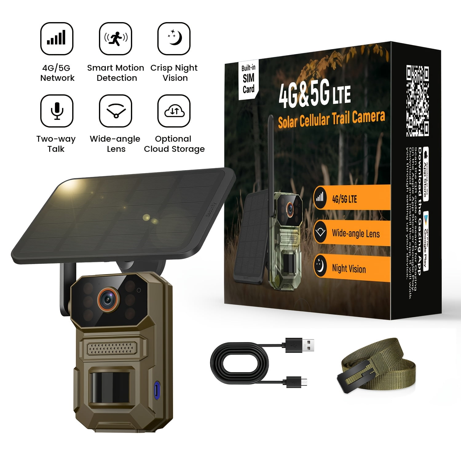 4G/5G LTE 1920P Cellular Trail Camera – Solar-Powered Wildlife Camera ...