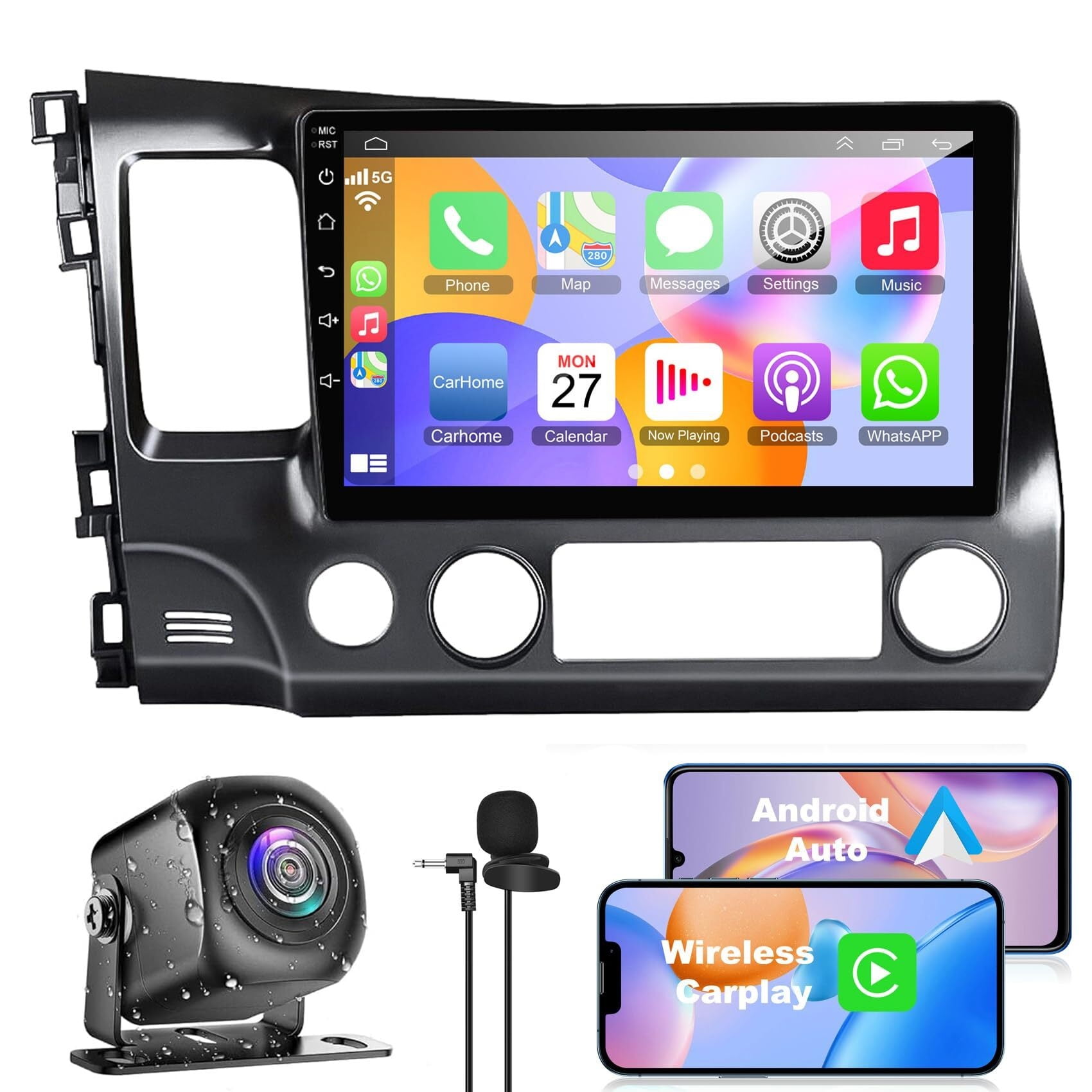 4G+64G Car Radio for Honda Civic 2006-2011, 10 Inch Android 12 Car Stereo Support Wireless ...