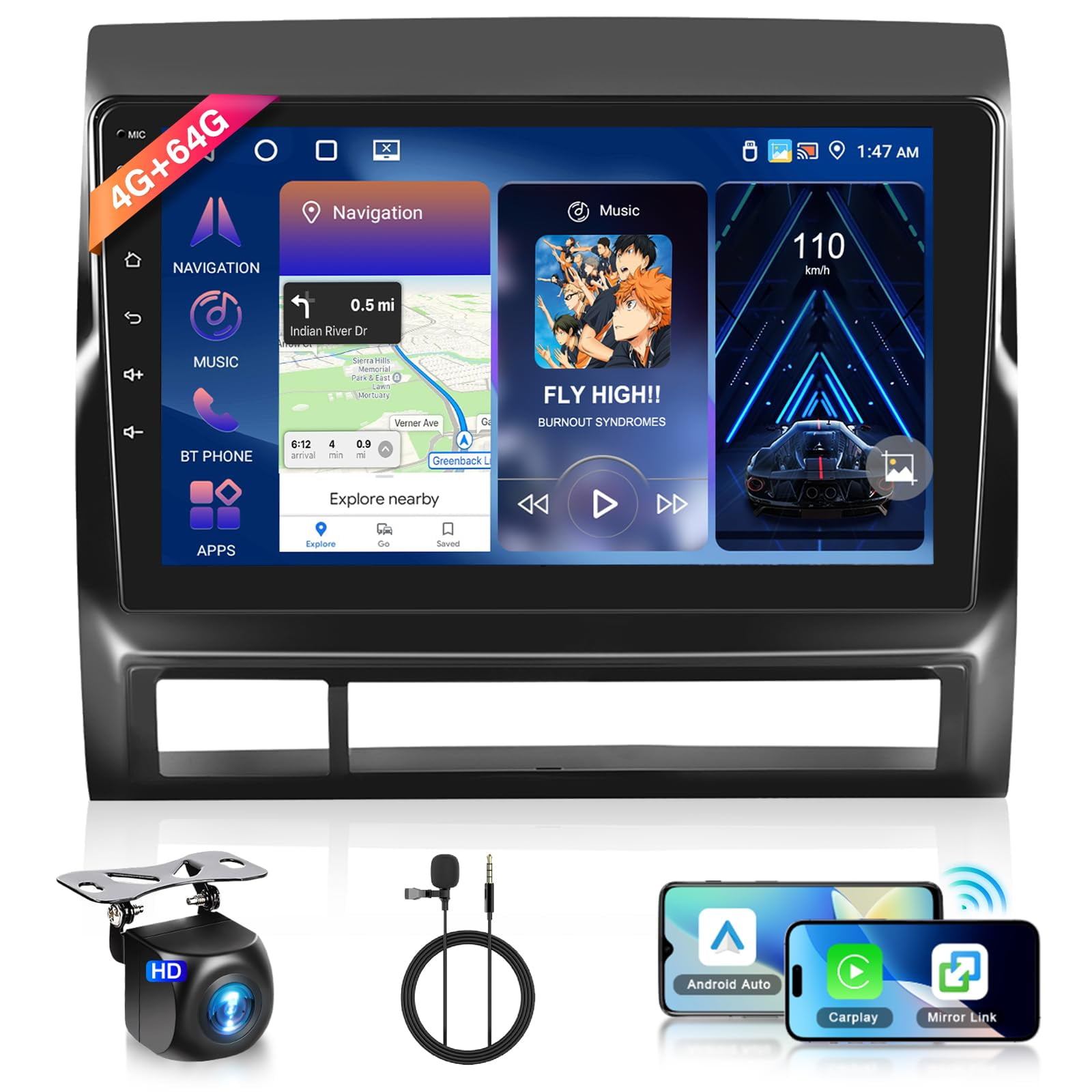 Car Stereo 4G 64GB- For Toyota Tacoma 2005-2015 Wireless CarPlay Car ...
