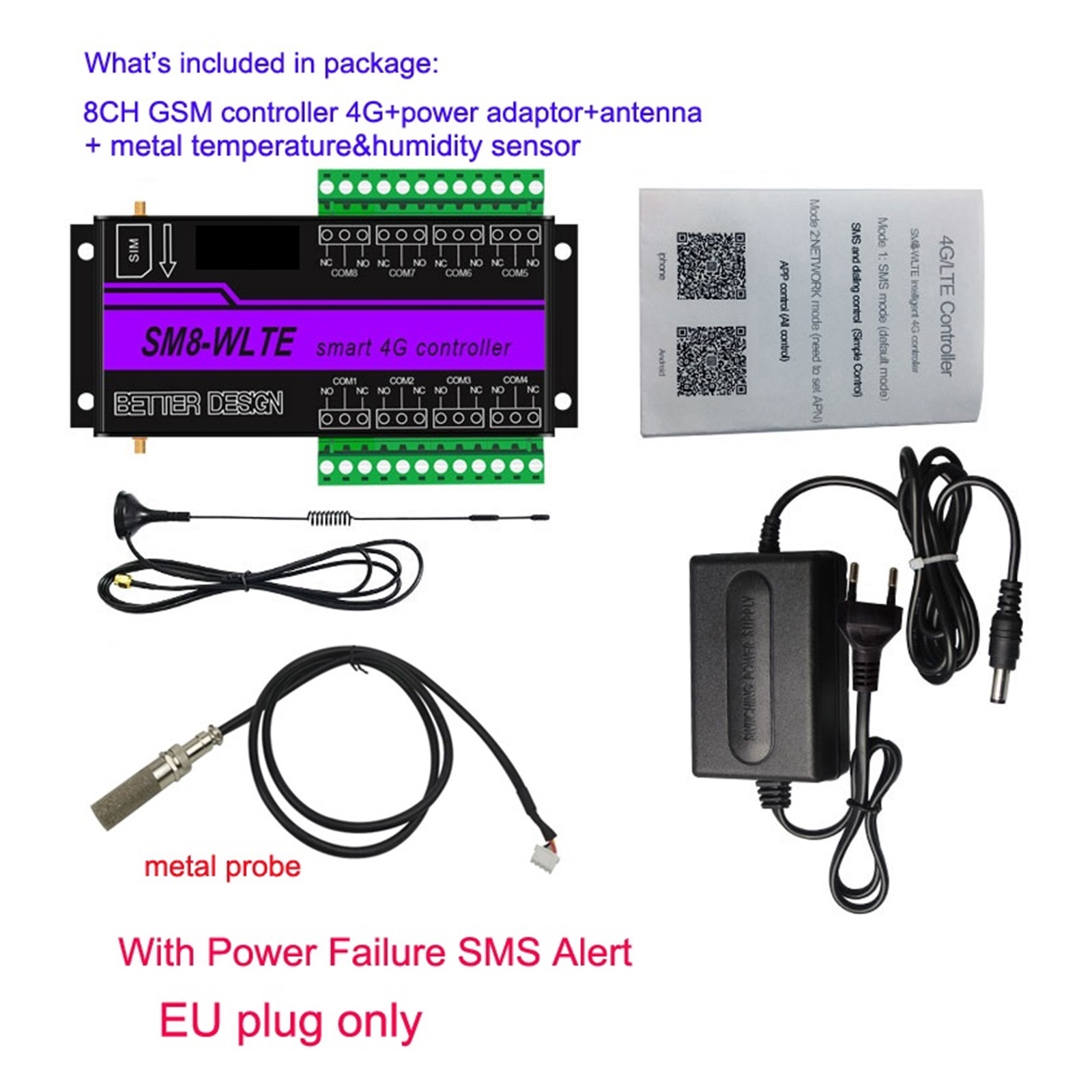 4G 8Ch Relay Switch GSM SMS LTE APP Remote Controller WithTemperature Humidity Sensor For Gate ...