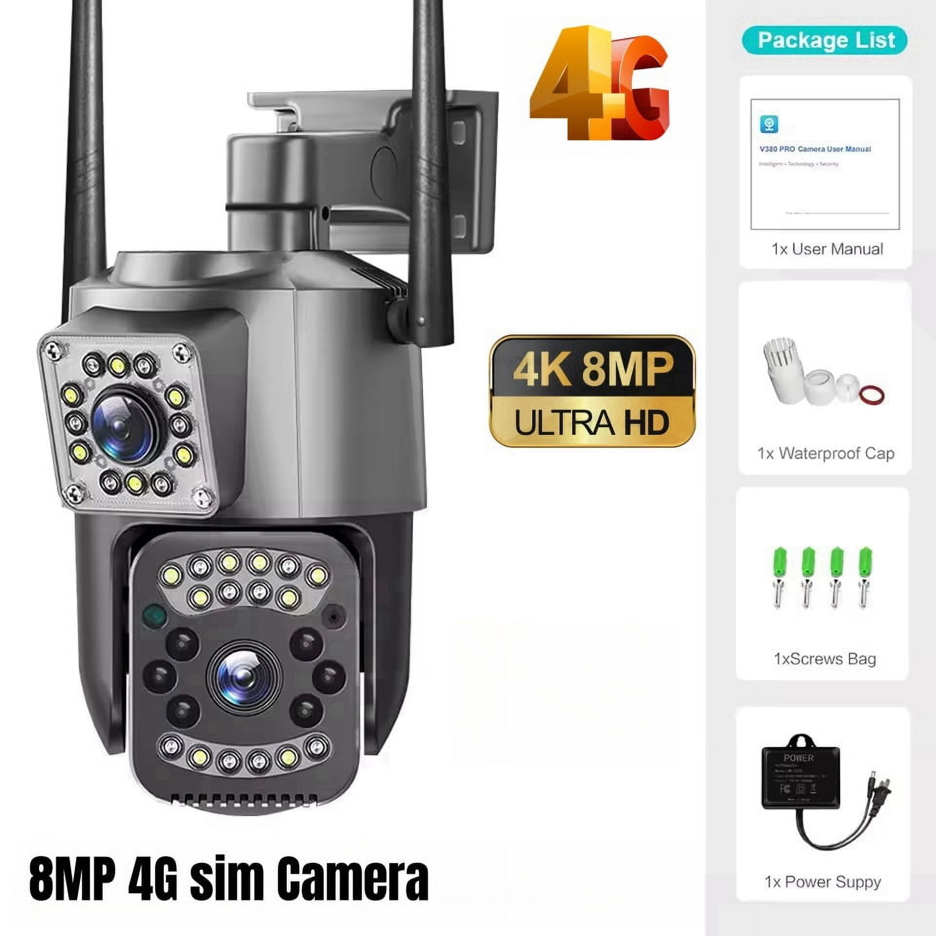 4G Camera 8MP Monitor Camera Motion Detection HD Color Night Vision PTZ ...