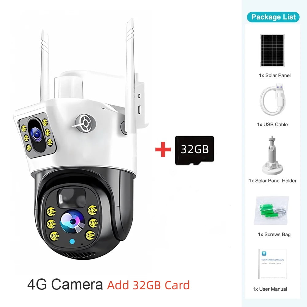 4G Camera With 4G-SIM Card Solar Panel 8MP 4K Outdoor Wireless PTZ PIR ...