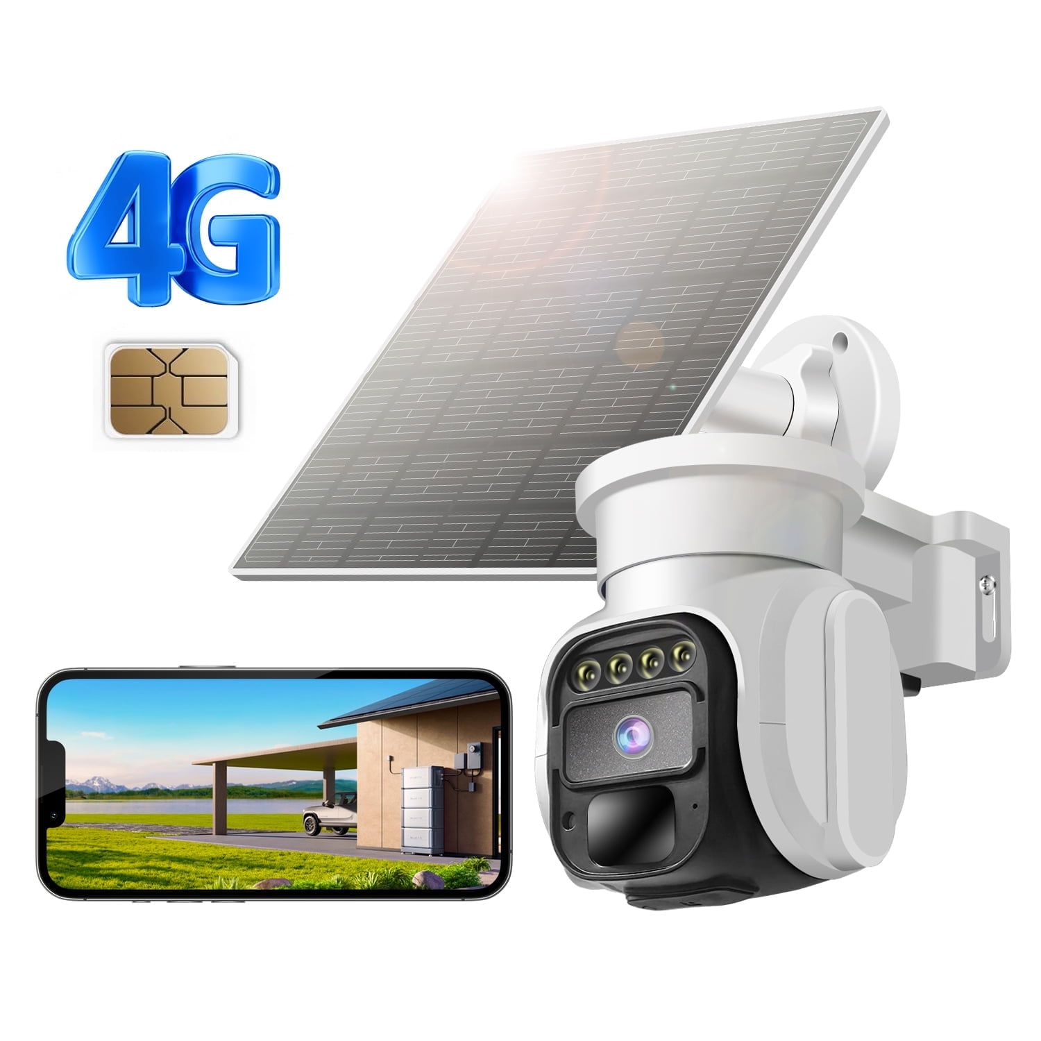 RUNOFAST 4G LTE Solar Outdoor Security Camera, 2K HD, Wireless, Night ...