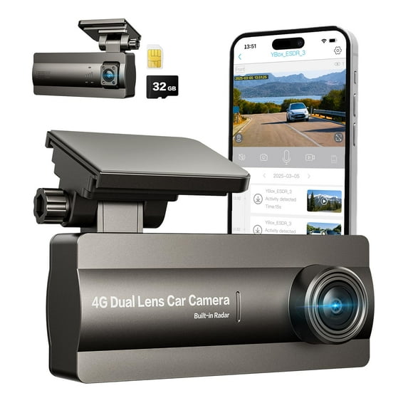 4G LTE Dash Cam Front Inside, Dual FHD Live-View and Instant Alerts via ...