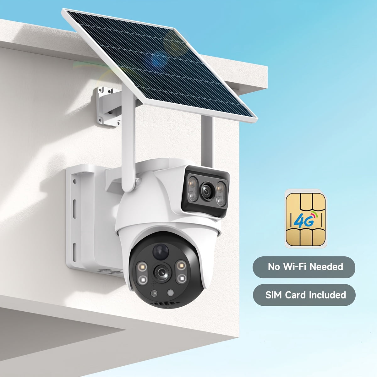 4G LTE Solar Security Camera, 8MP Dual Lens, 360° Pan Tilt, SIM Card ...