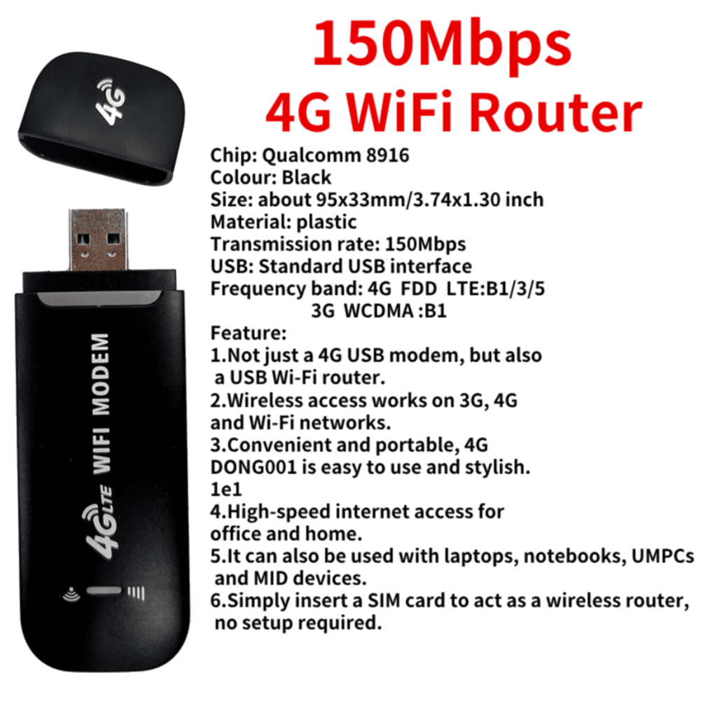 4G LTE Wireless USB Dongle Mobile Broadband 150Mbps Modem Stick 4G Sim Card Wireless Router Home ...