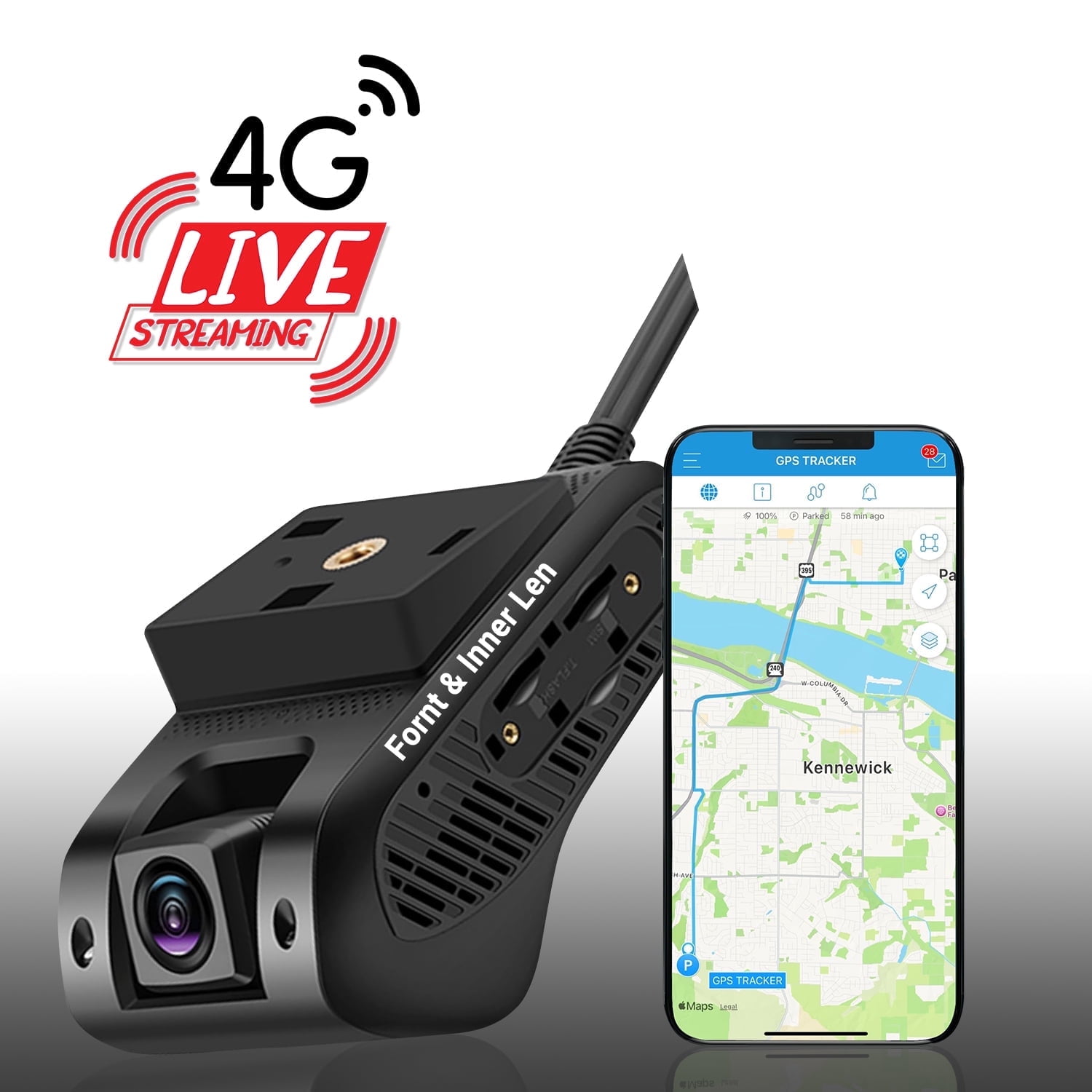 DCAM02 4G Dash Cam Front Rear - Built-in GPS Dash Camera for Cars ...