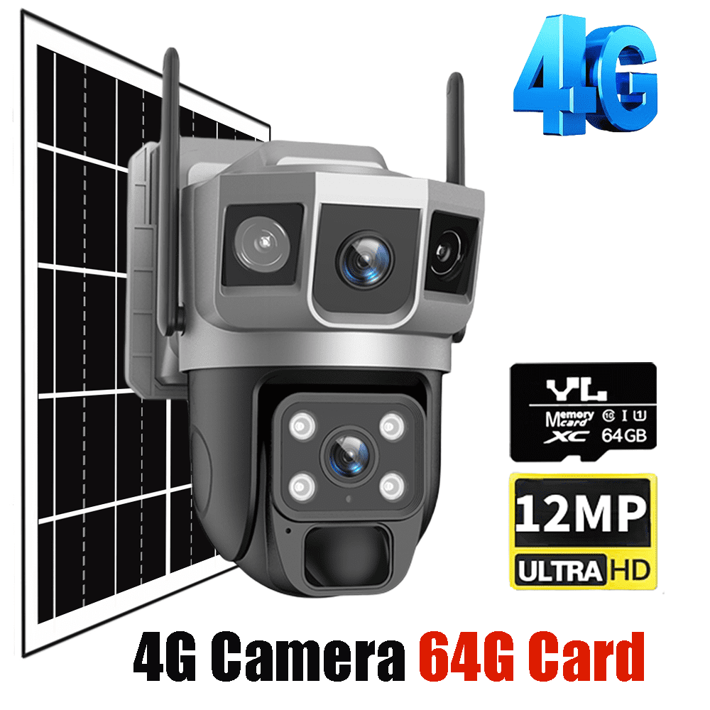 4G Outdoor Solar Camera 12MP 6K Triple Screen WiFi IP Camera Monitor ...