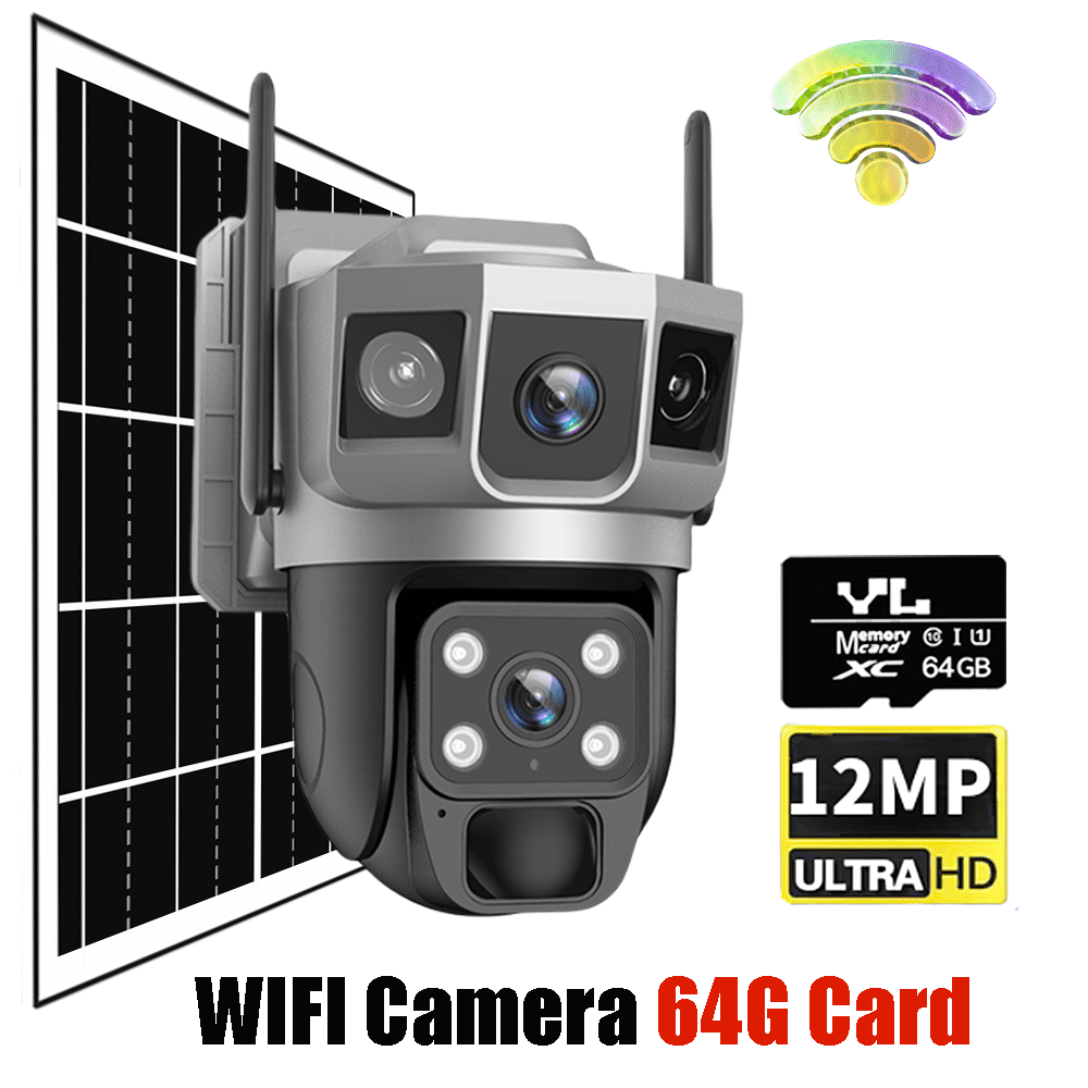 4G Outdoor Solar Camera 12MP 6K Triple Screen WiFi IP Camera Monitor ...