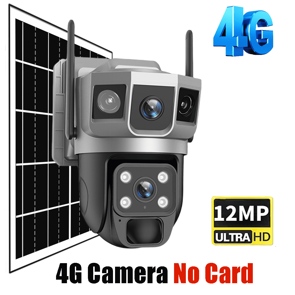 4G Outdoor Solar Camera 12MP 6K Triple Screen WiFi IP Camera Monitor ...