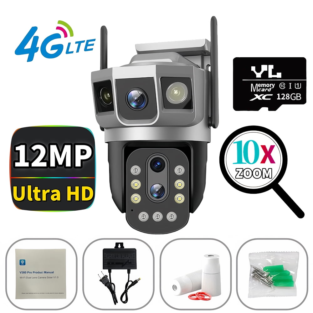 4G SIM Card Camera 6K12MP 10x Zoom HD Surveillance Triple Screen Camera ...