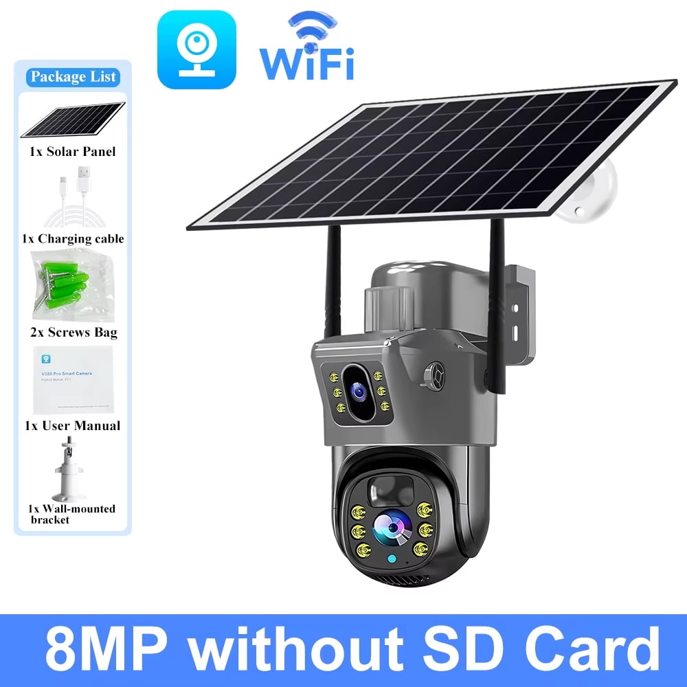 4G SIM Card Solar Camera 8MP 4K HD Dual-Lens IP66 Waterproof Outdoor ...