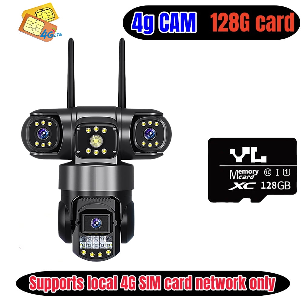 4G Sim Card Camera 12MP 6K Triple Lens Outdoor PTZ IP Camera Night ...