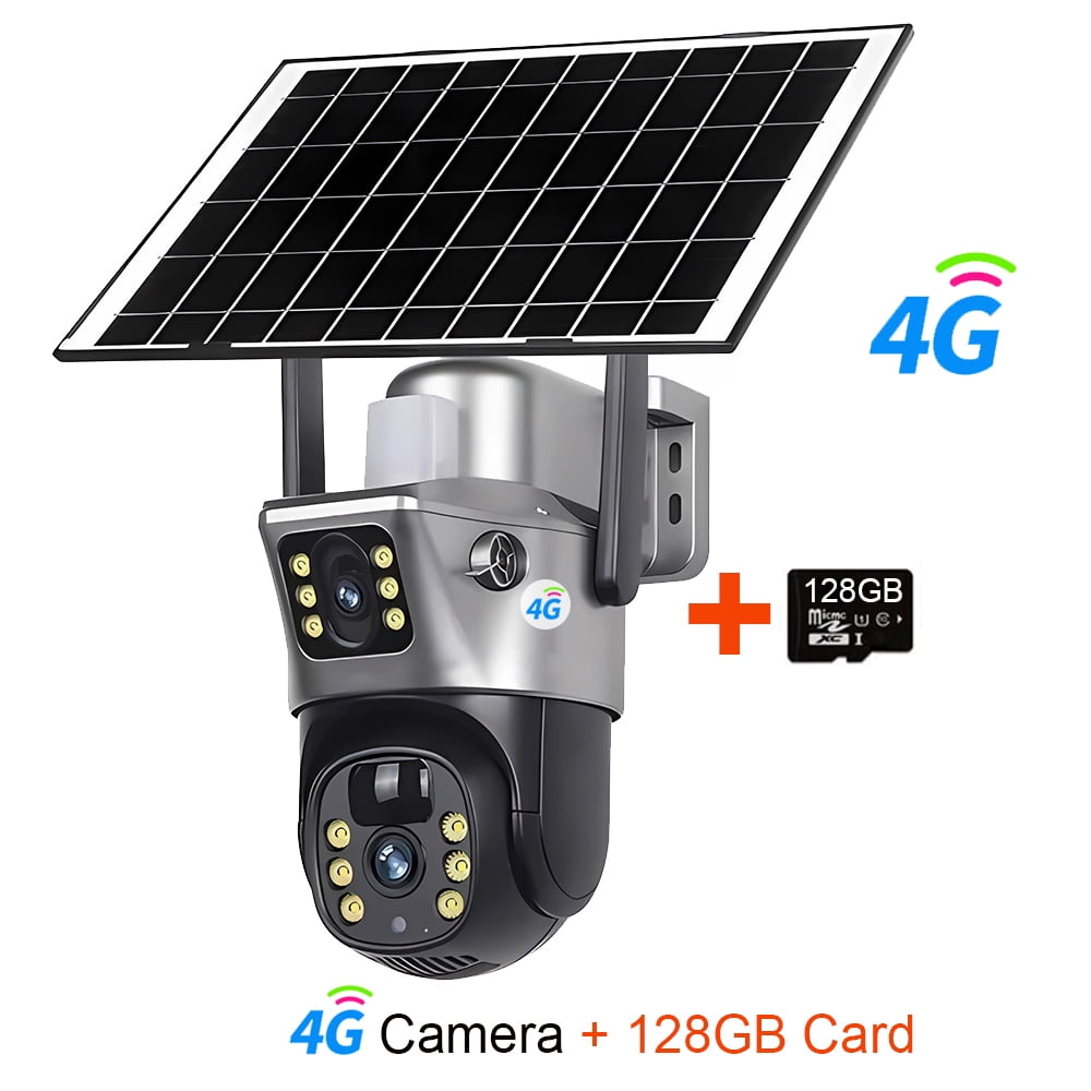 4G Sim Card Solar Camera Dual Lens Outdoor 8MP 4K Low Power Battery IP ...