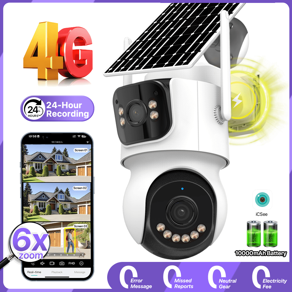 4G Sim Card Solar Camera Three Screen Auto Tracking Camera Outdoor ...