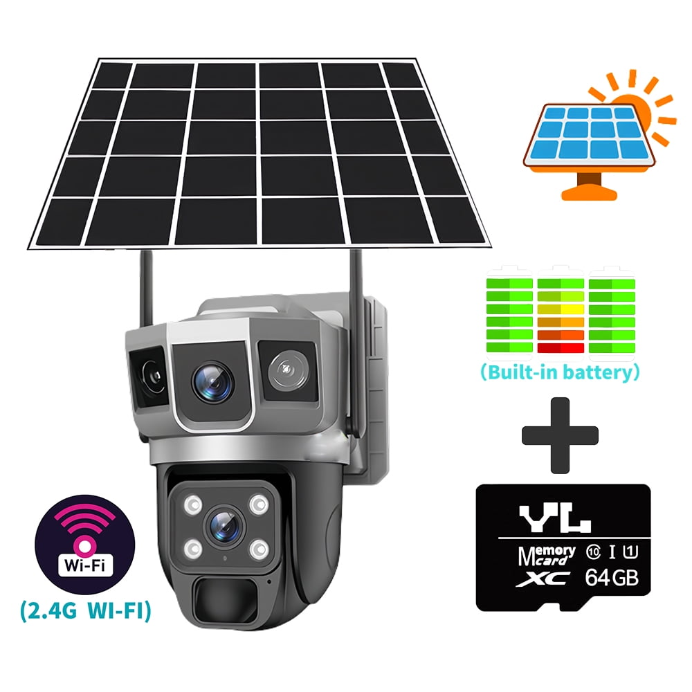 4G Solar IP Camera WIFI CCTV 12MP Dual Lens Triple Screen PTZ Auto ...
