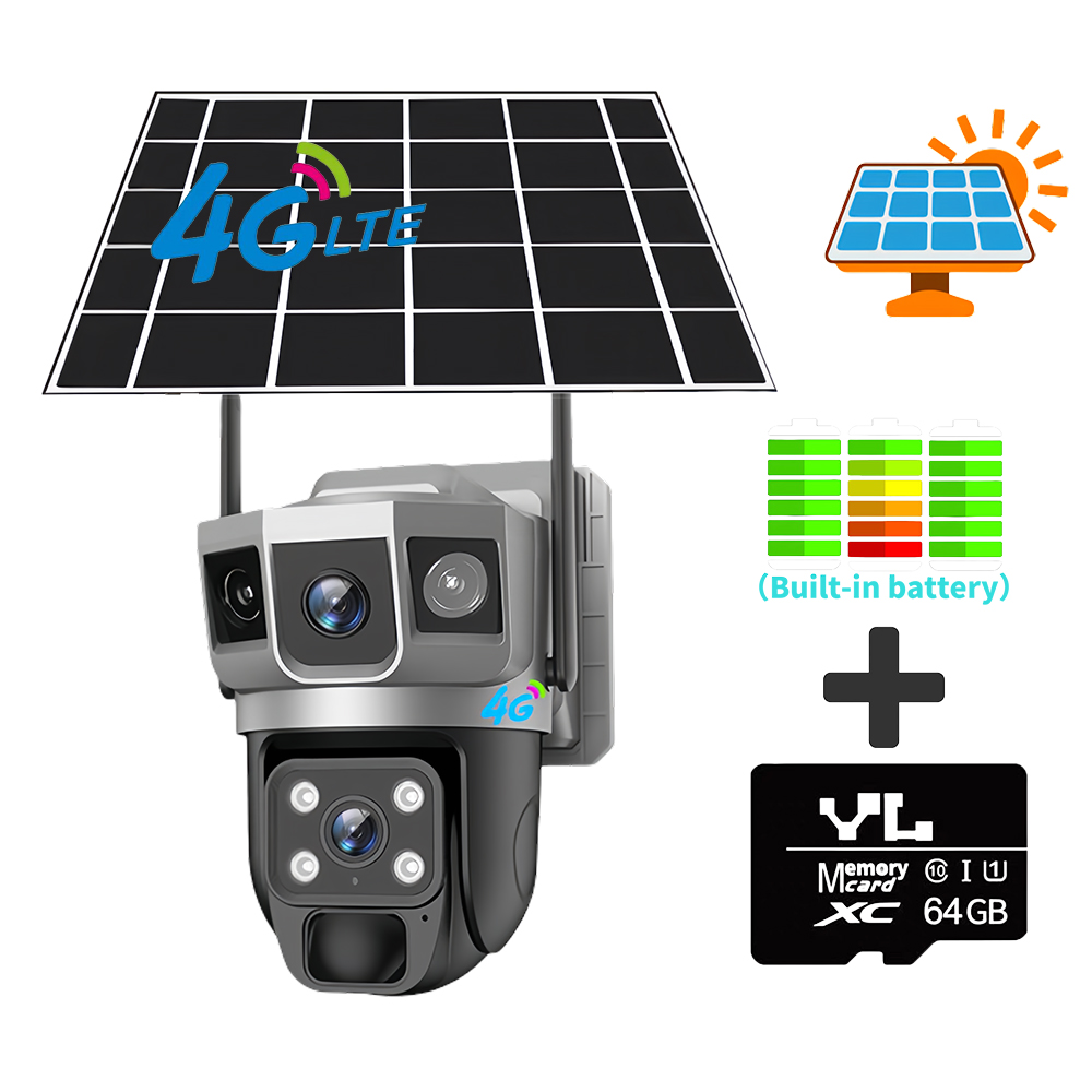 4G Solar IP Camera WIFI CCTV 12MP Dual Lens Triple Screen PTZ Auto ...