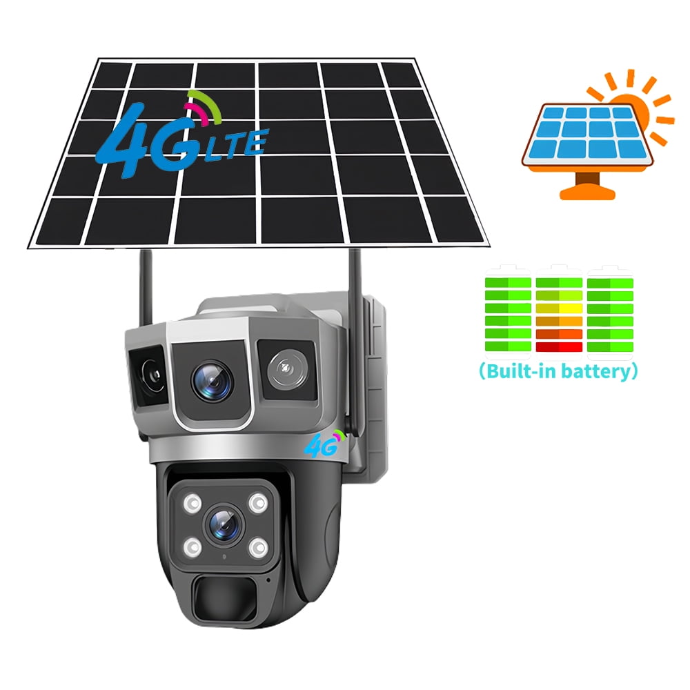 4G Solar IP Camera WIFI CCTV 12MP Dual Lens Triple Screen PTZ Auto ...