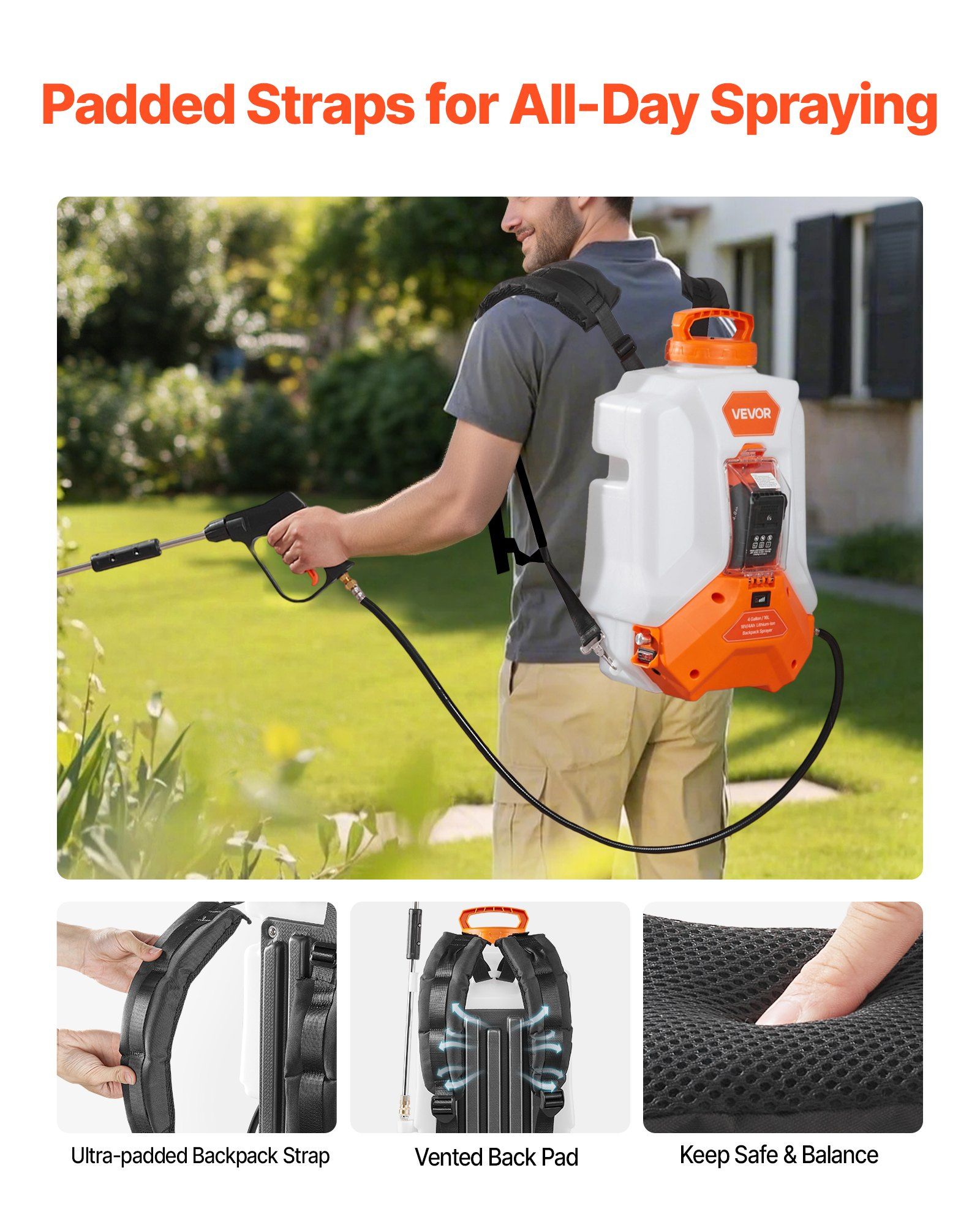 4Gal Battery Powered Sprayer, 90 PSI High Pressure, 4H Runtime, Ideal ...