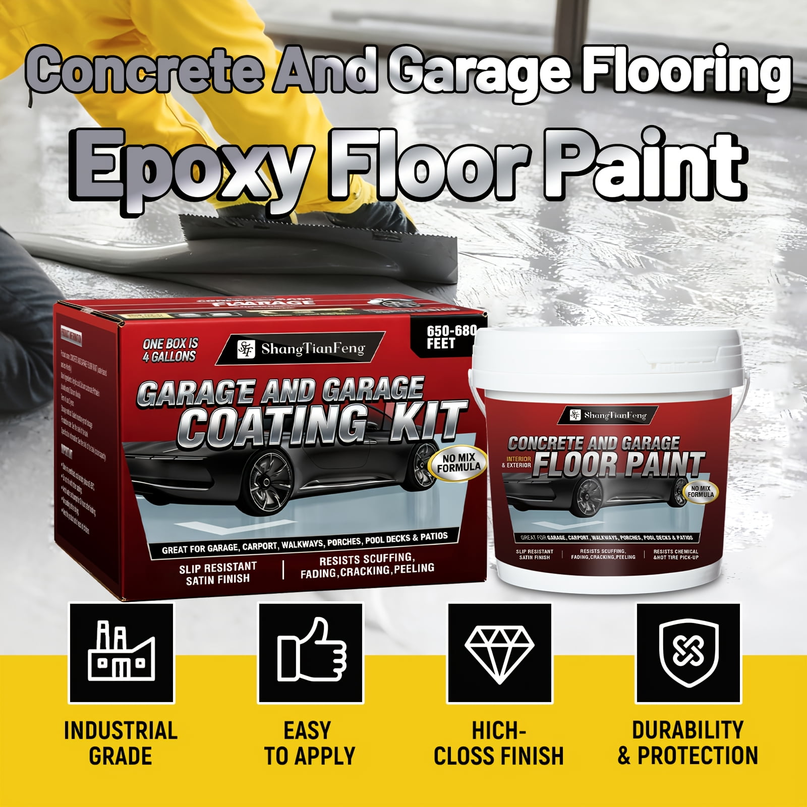 4Gal Ultra Industrial Grade Epoxy Floor Paint, Suitable for Anti Slip ...
