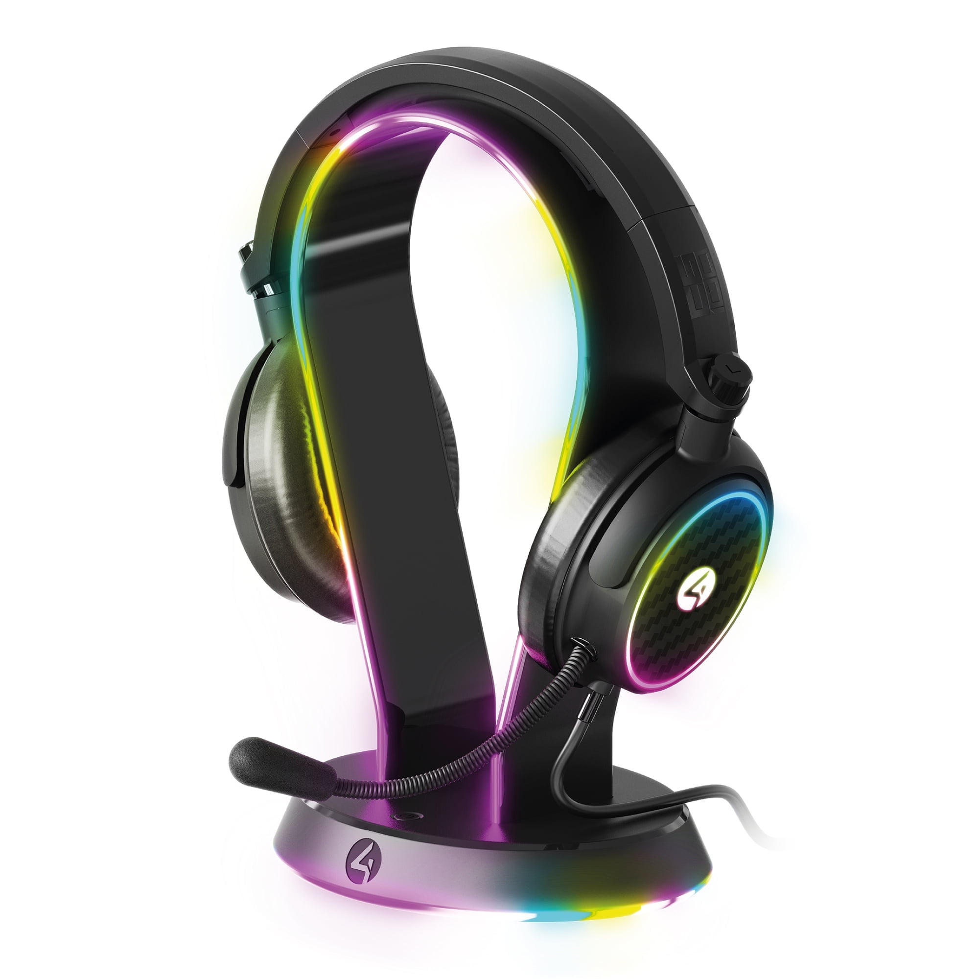 4GAMERS Light-Up LED Gaming Headset & Headset Stand Bundle in Black PS4, PS5, XBOX, Switch 2 ...