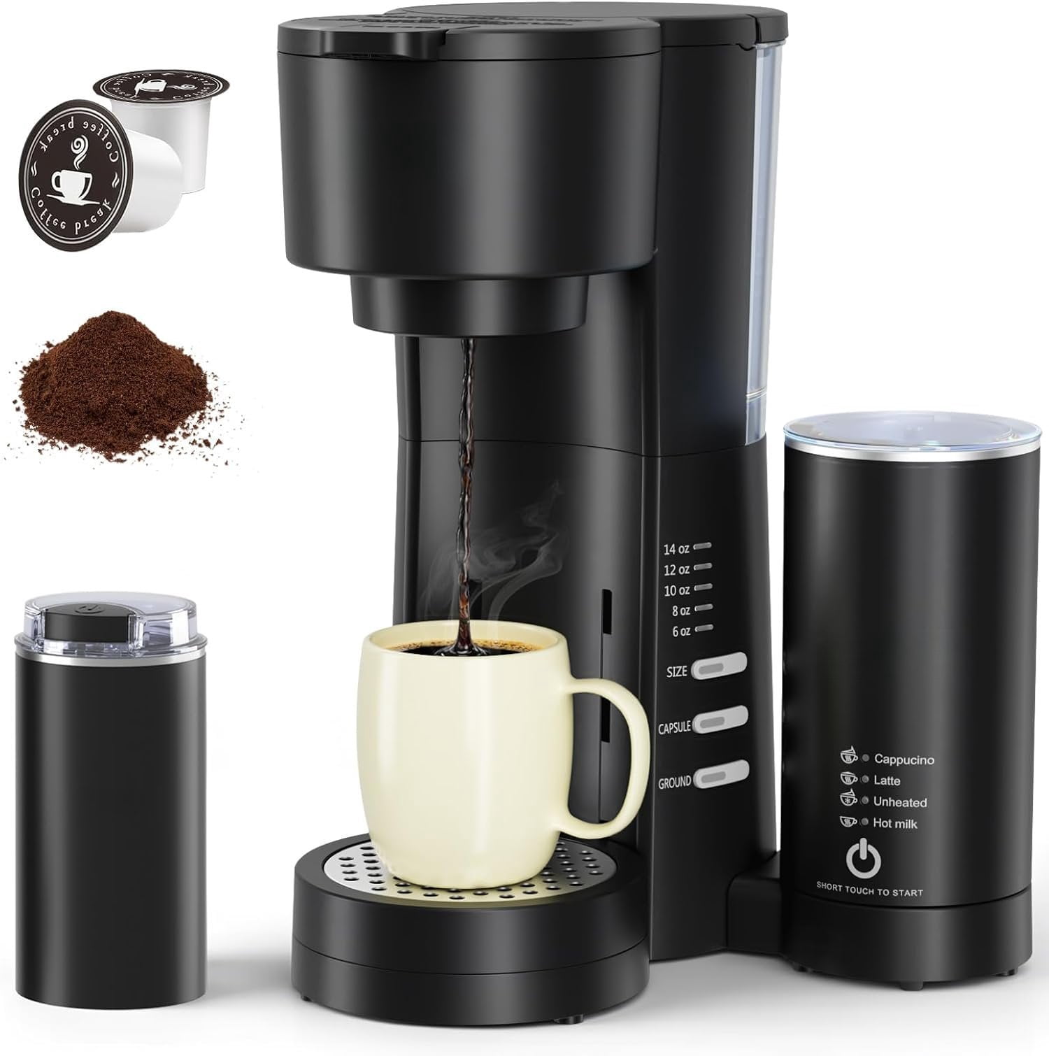 4IN1 Single Serve Coffee Maker with Milk Frother & , Small Coffee ...