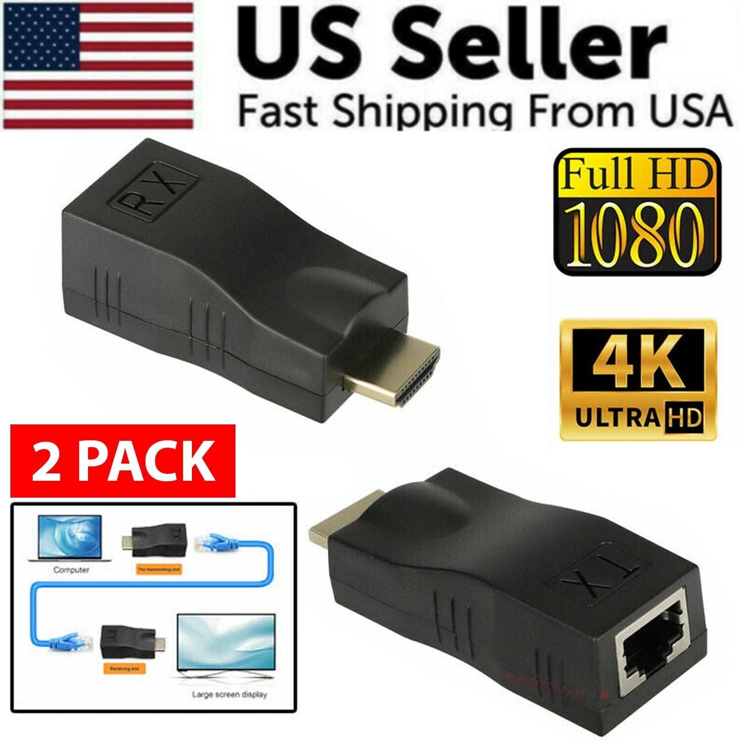 4K 1080P HDMI Extender to RJ45 Over Cat 5e/6 Network LAN Ethernet ...