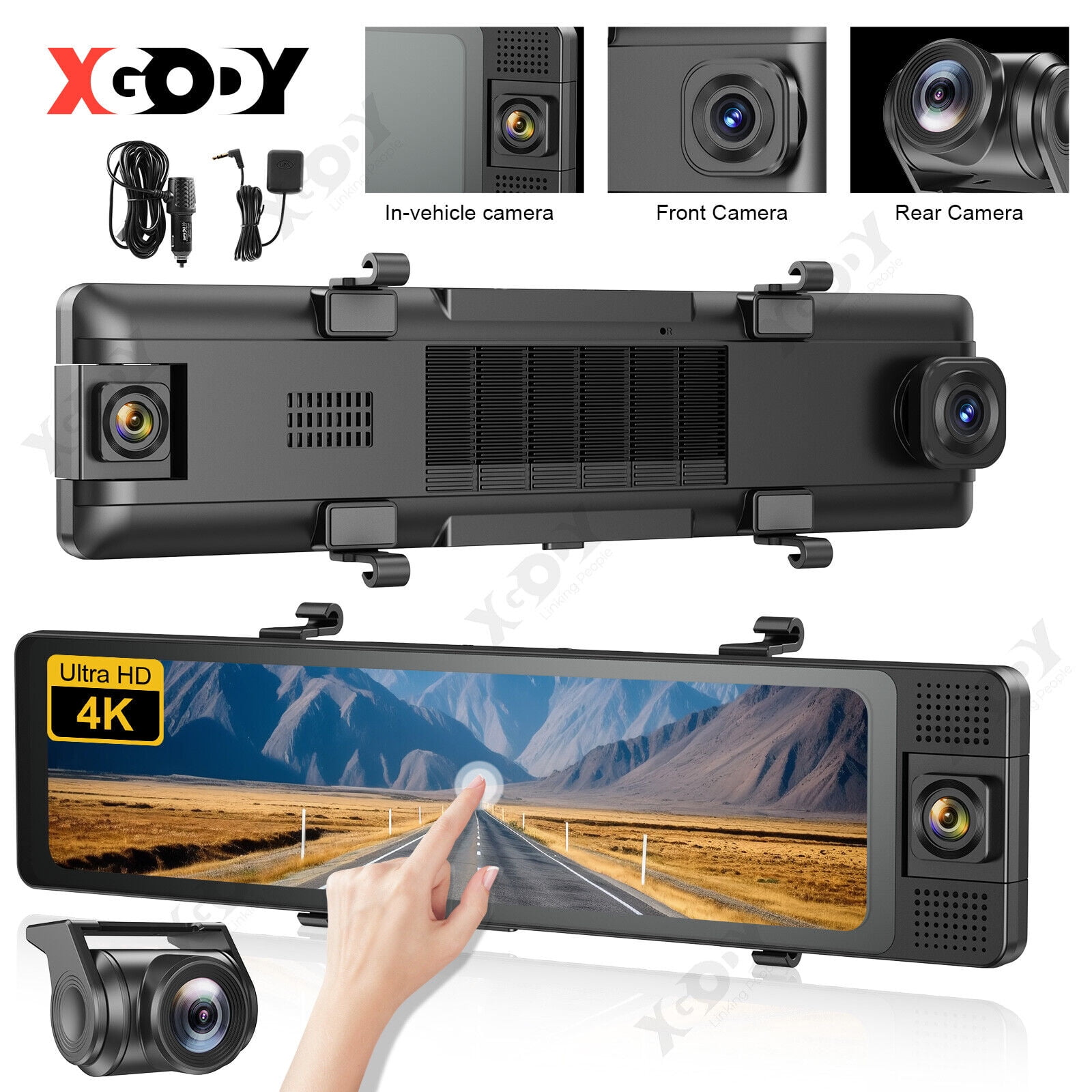 4K 12 in Dash Cam HD Mirror GPS WiFi Car Rear View Reverse Camera Loop ...