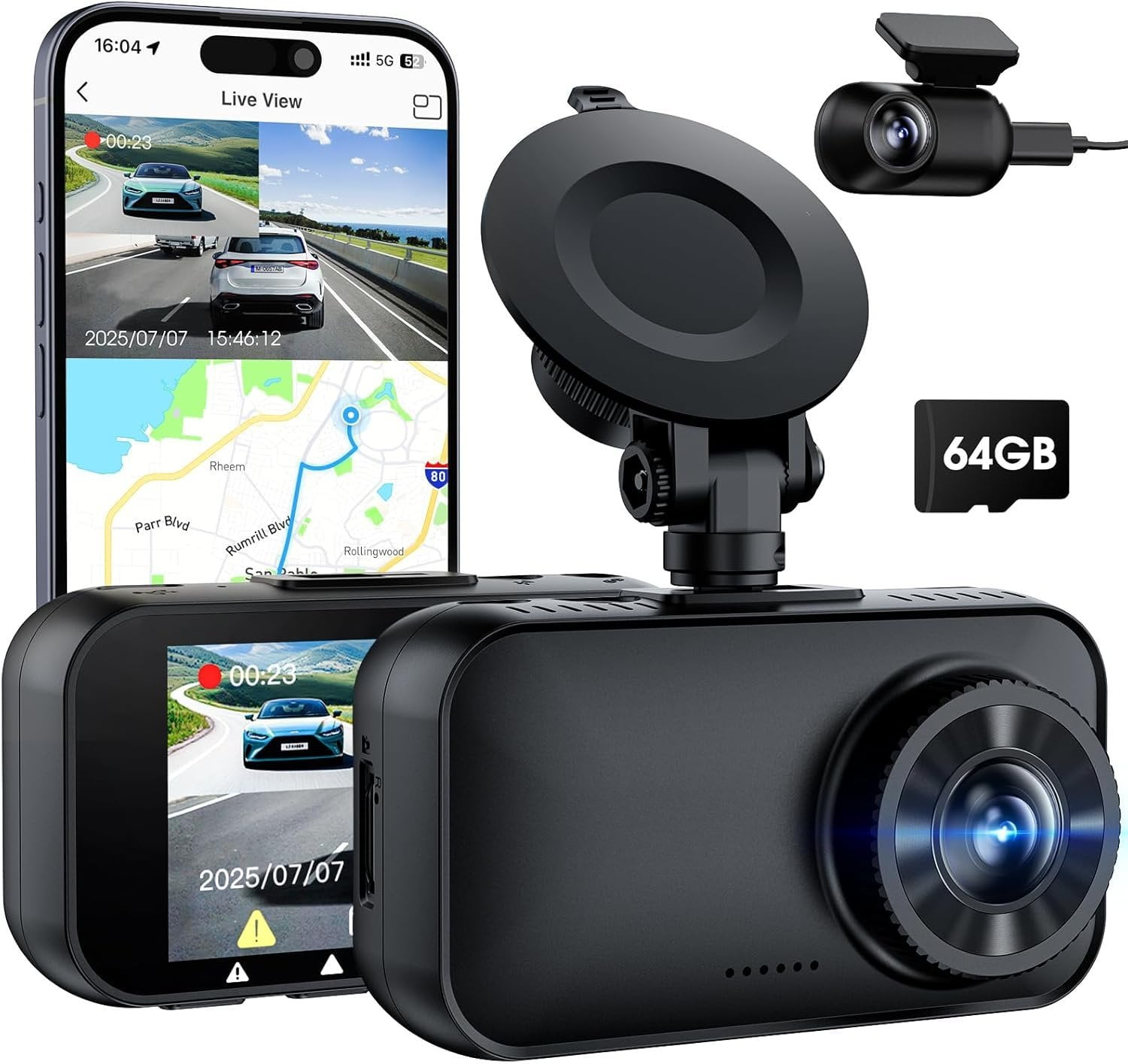 4K/2.5K+1080P Dash Cam Front and Rear, 5G WiFi APP Dash Camera for with ...
