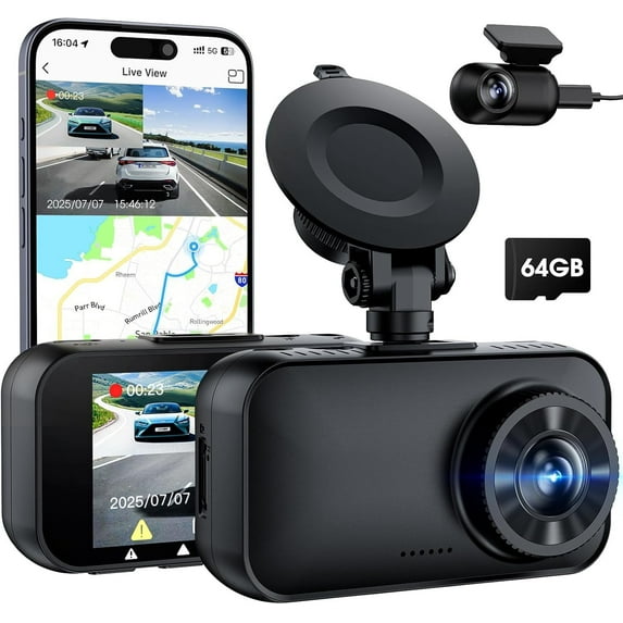 4K/2.5K+1080P Dash Cam Front and Rear, 5G WiFi APP Dash Camera for with ...
