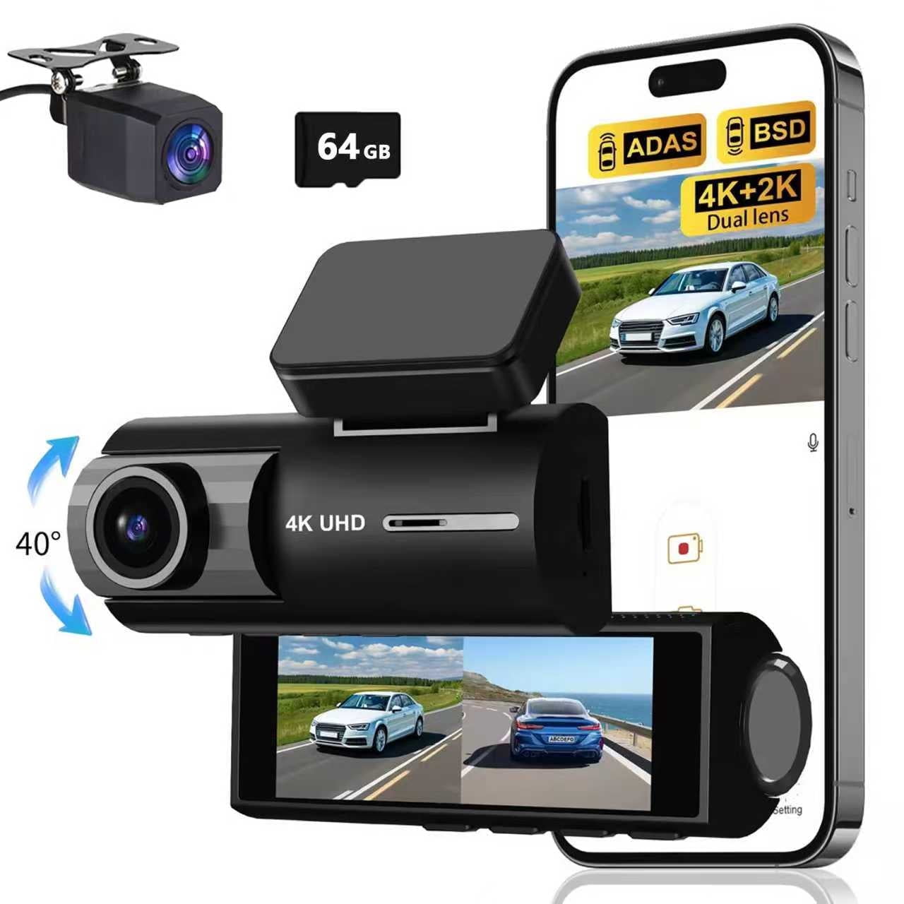 4K+2K Dual Dash Cam Front and Rear, 3.16" IPS Screen Dashboard Camera ...