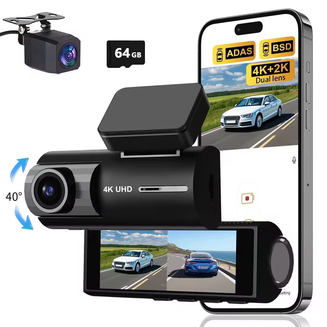 4K+2K Dual Dash Cam Front and Rear with AI ADAS & BSD, 3.16" IPS Screen ...