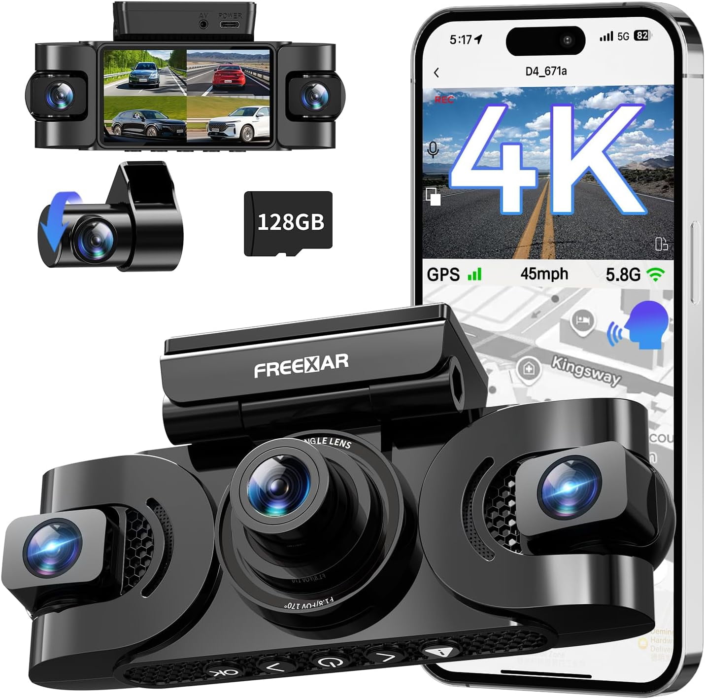 4K 360° Dash Cam, 4-Channel Dash Camera for Cars, Full Coverage Front ...