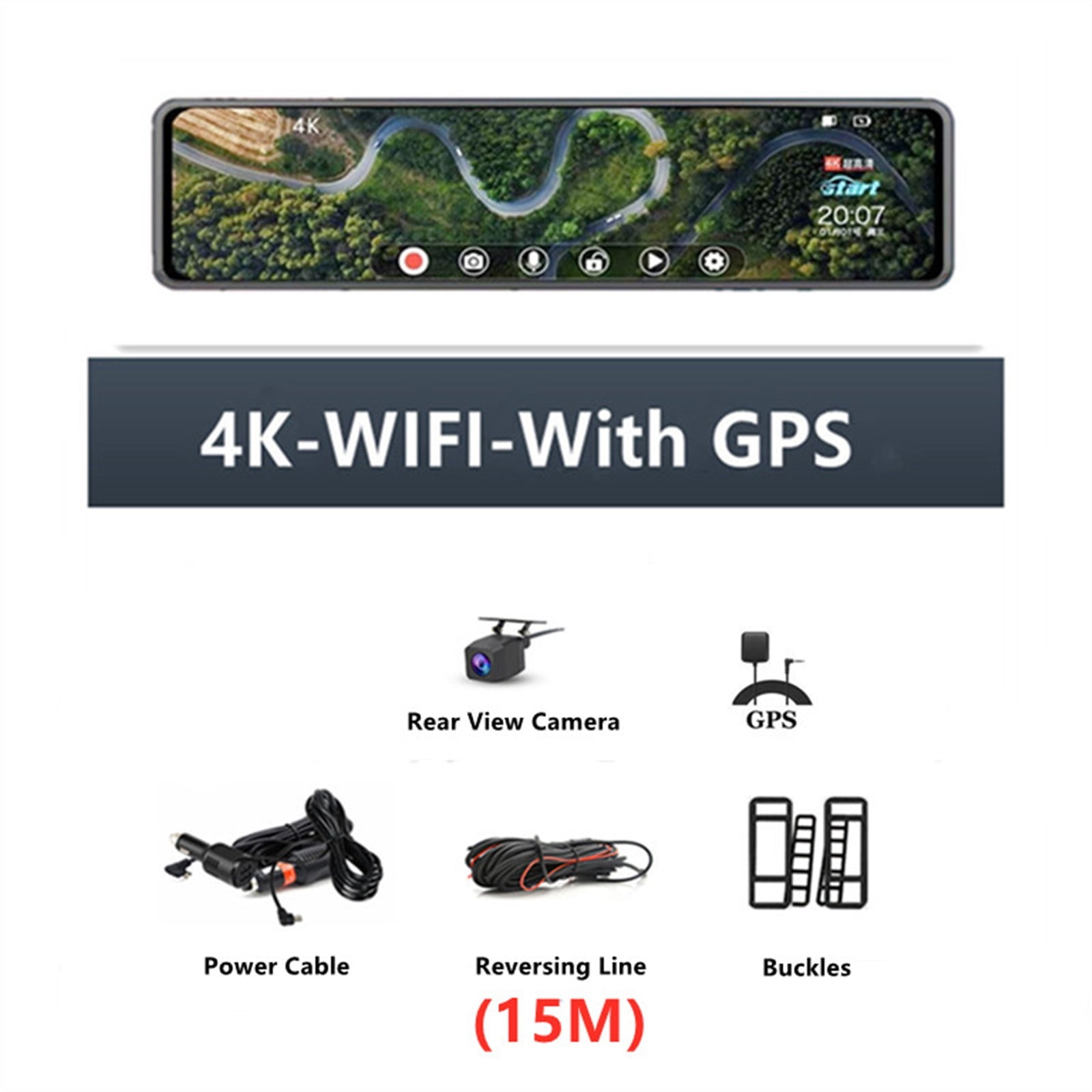 4K 3840*2160P 12 Inch Car DVR Dash Cam GPS IMX415 Rear View Mirror ...