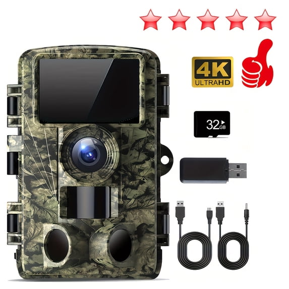 4K 48MP Hunting Trail Camera: 0.05s Trigger, IP66 Waterproof, 130° Wide ...