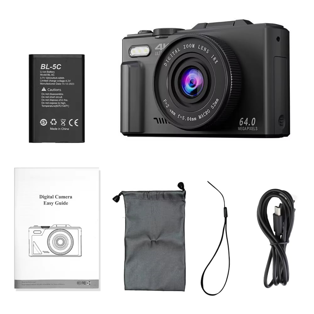 4K/48MP Vlogging Camera with 180 ° Flip Screen, 18X Digital Zoom & WiFi ...