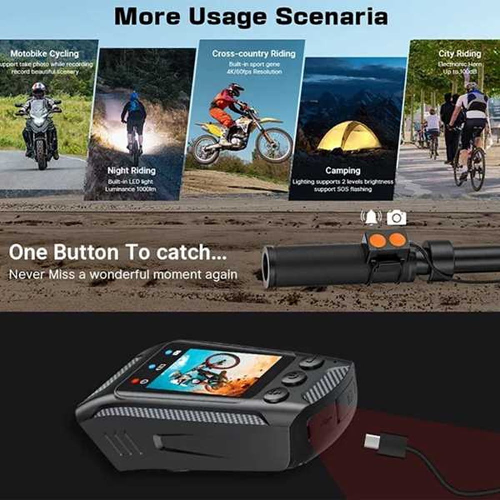 4K 60FPS Multifunctional Cycling Camera Rainproof 2.0 Inch IPS Screen ...