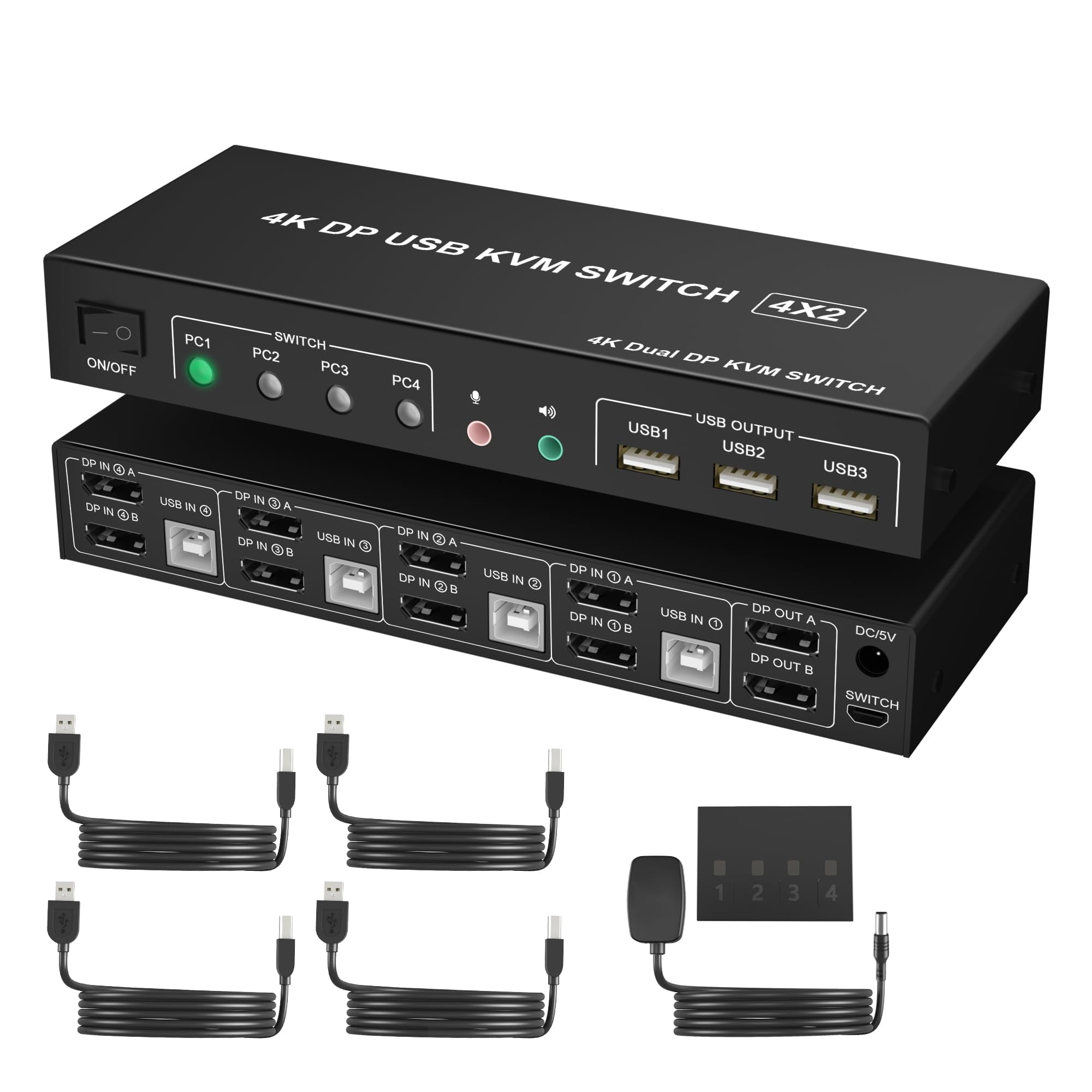 4K@60Hz Displayport KVM Switch SSF20 2 Monitors 4 Computers, DP1.2 KVM ...