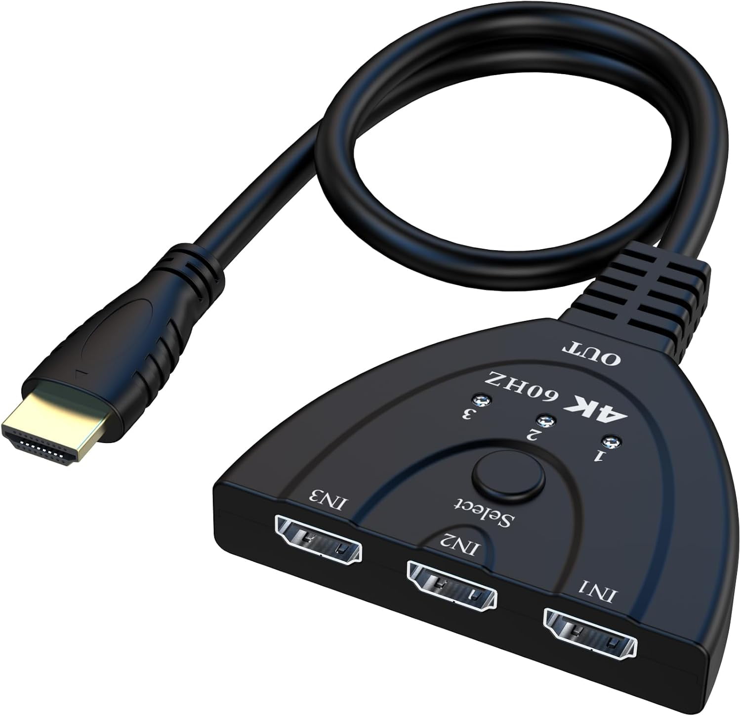 4K@60Hz HDMI 2.0 Switch, Hanchuang 3-in-1 HDMI Switcher with 1.64FT ...