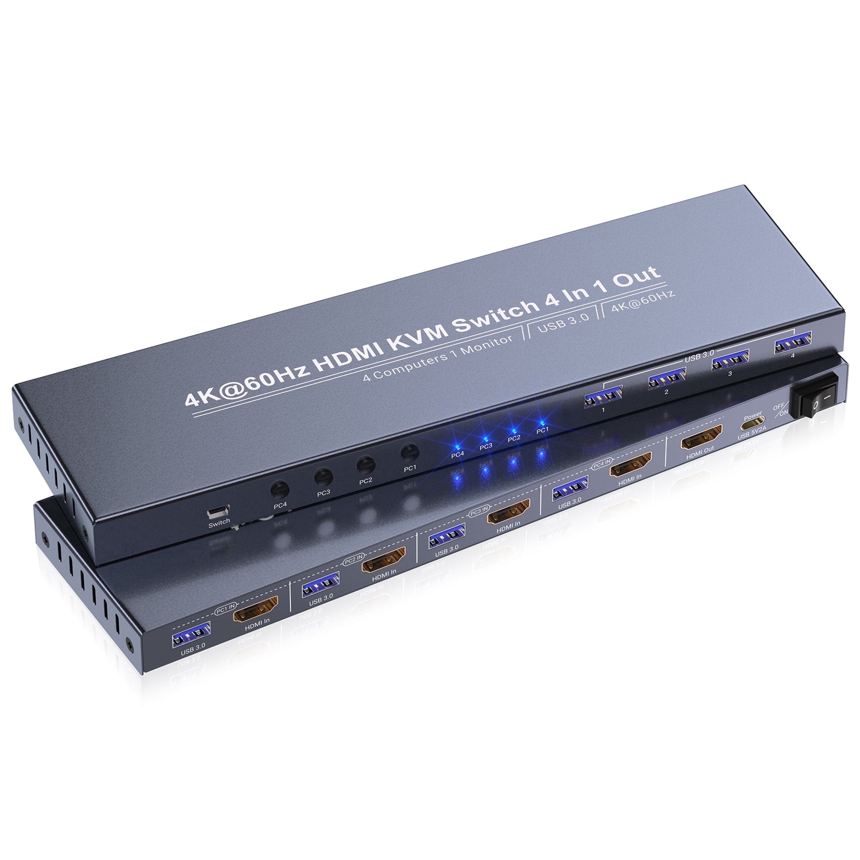 4K@60Hz HDMI KVM Switch 4 Port, USB 3.0 KVM Selector for 4 Computers ...